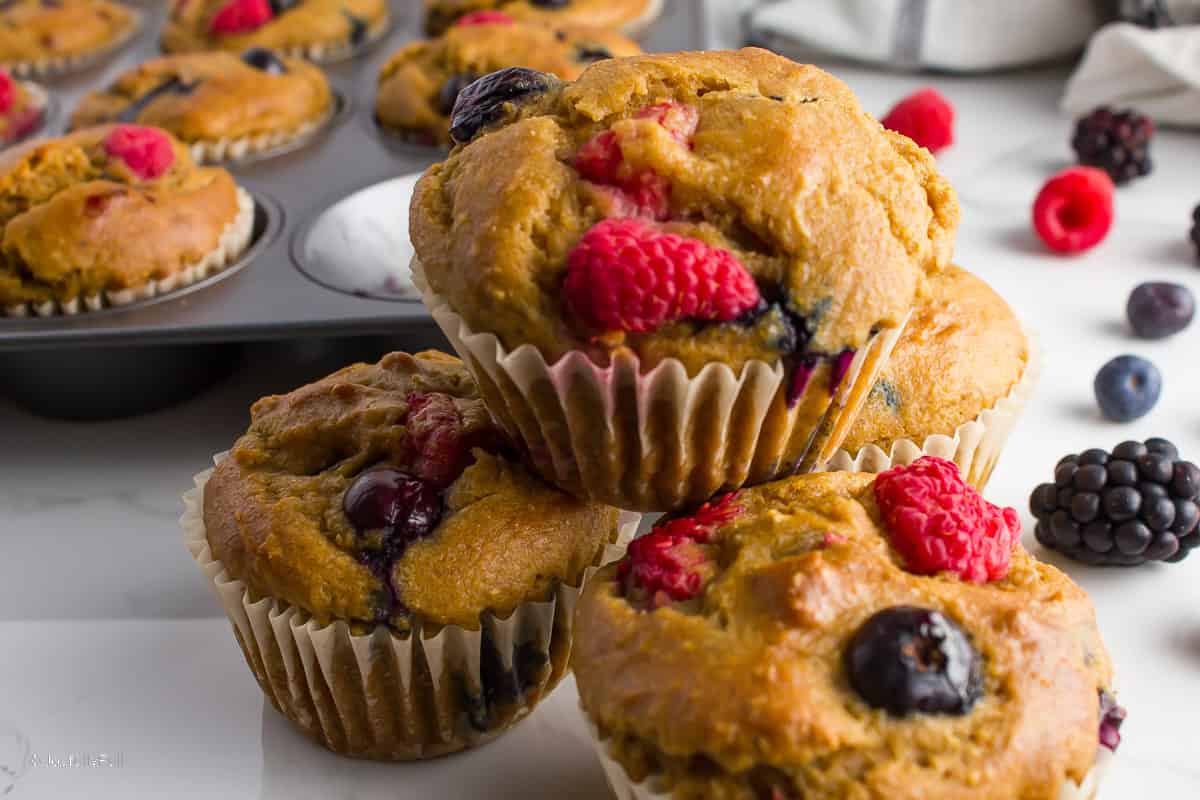 Gluten Free Triple Berry Muffins {DF} - Joyfully Full