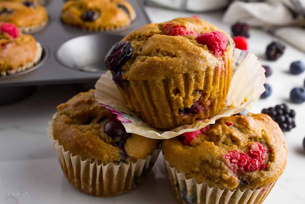 Gluten Free Triple Berry Muffins {DF} - Joyfully Full