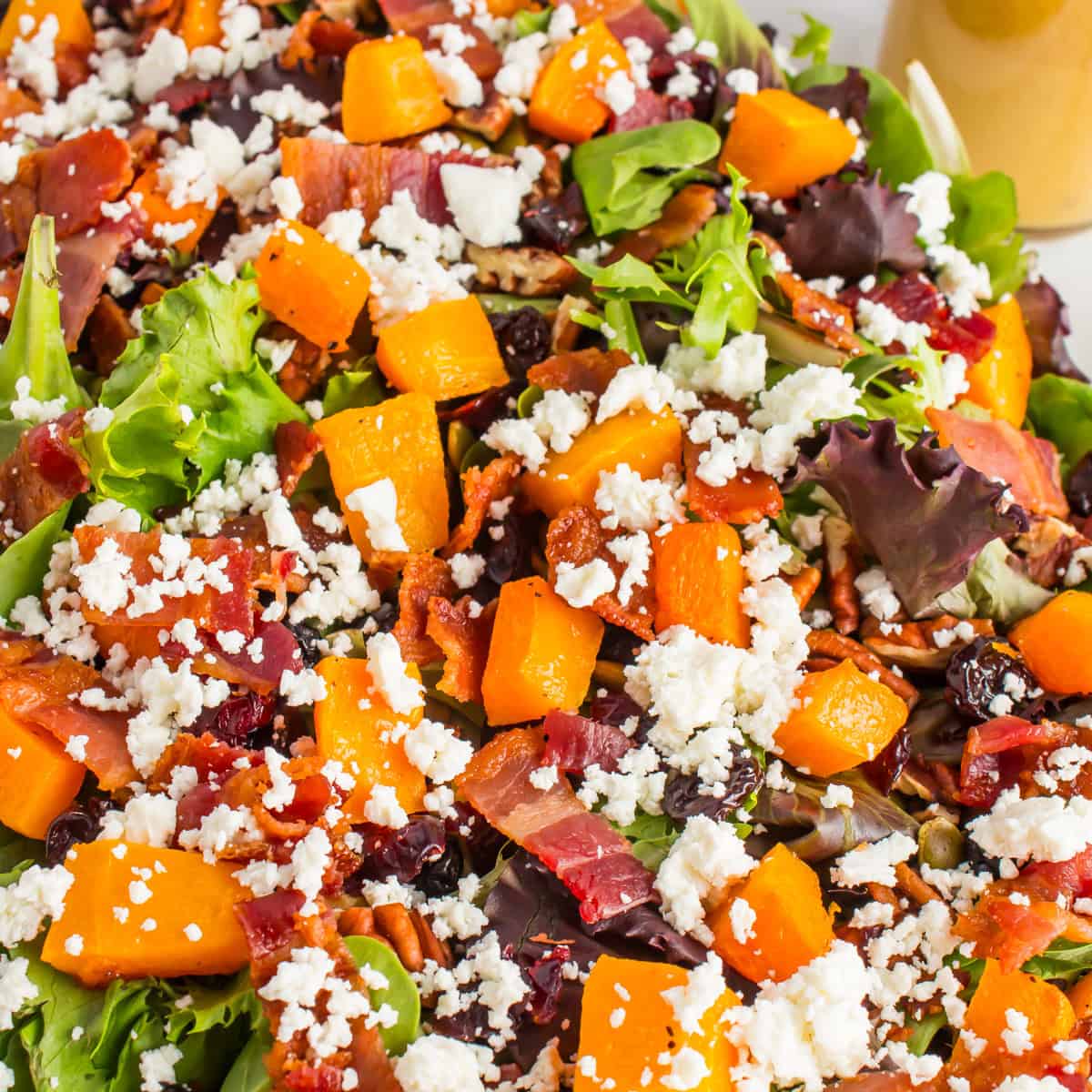 Fall Salad With Butternut Squash & Warm Bacon Dressing - Joyfully Full