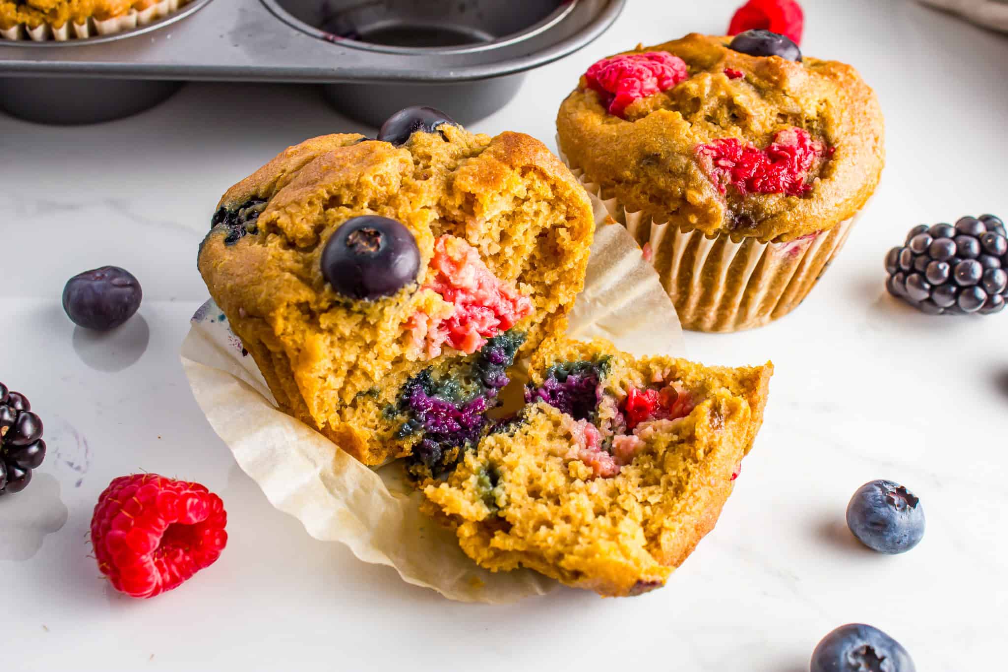 Gluten Free Triple Berry Muffins {Dairy Free} - Joyfully Full