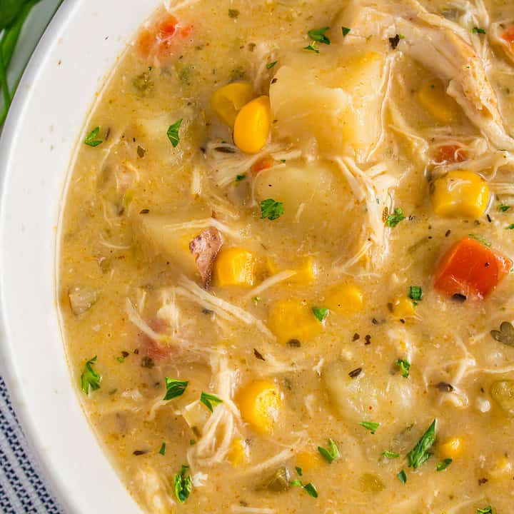 Creamy Chicken Corn Chowder {Dairy Free, Gluten Free} - Joyfully Full